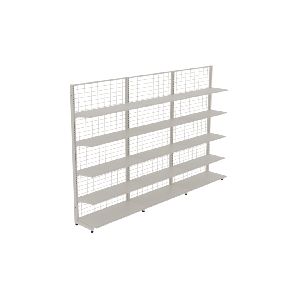 Wall Gondola-Wire Panel with Solid Shelves-Load Max 30 kg.-(1 Start + 2 ...